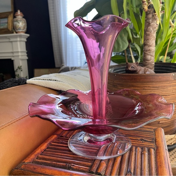 BLENKO | Art | Vintage Cranberry Blenko 952 Art Glass Epergne Single ...
